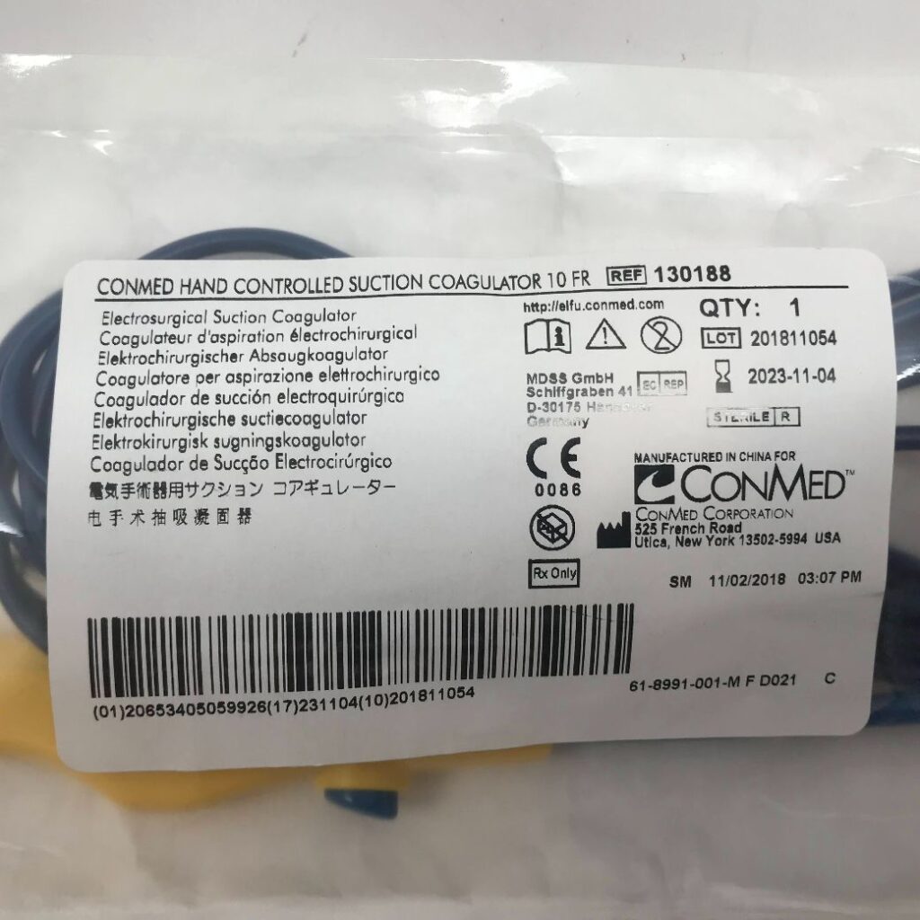 CONMED 130188 Hand Controlled Electrosurgical Suction Coagulator, 10Fr ...