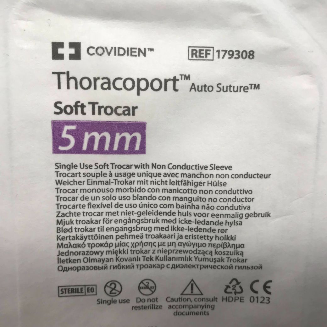 COVIDIEN 179308 Thoracoport Auto Suture Soft Trocar With Non Conductive ...