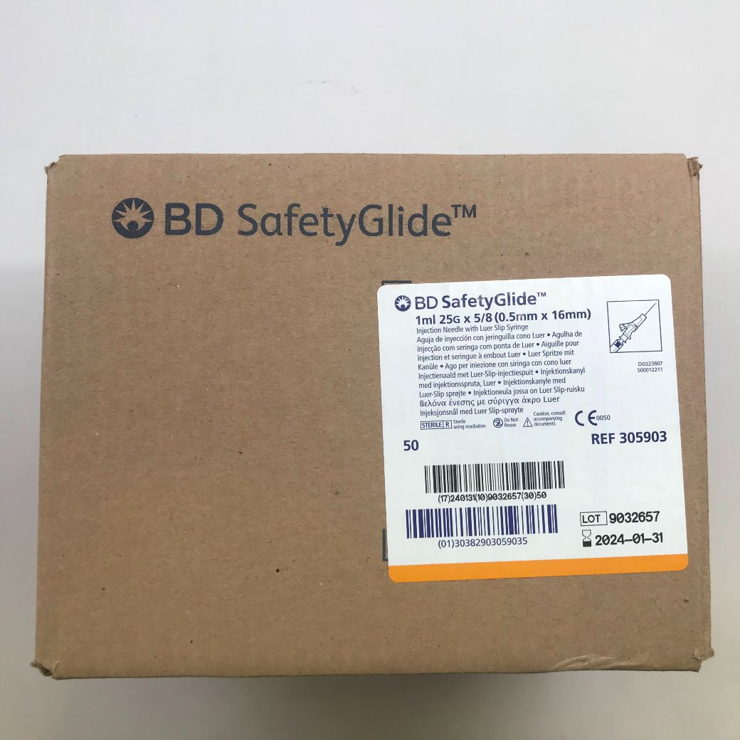 BD 305903 SafetyGlide Injection Needle With Luer Slip Syringe, 1mL 25G ...