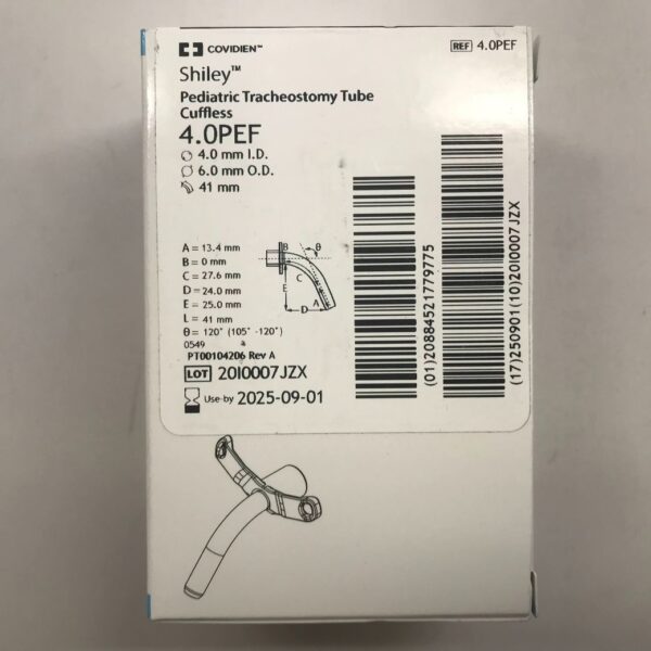 COVIDIEN 4.0PEF Shiley Pediatric Tracheostomy Tube Cuffless, 4.0mm I.D ...