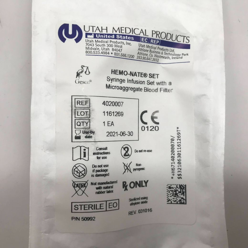 UTAH MEDICAL 4020007 Hemo-Nate Set, Syringe Infusion Set With A ...