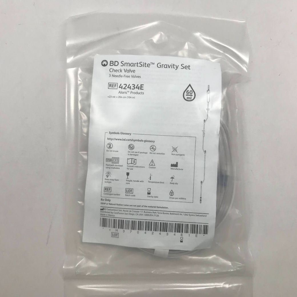 BD 42434E SmartSite Gravity Set, Check Valve, 3 Needle-Free Valves ...