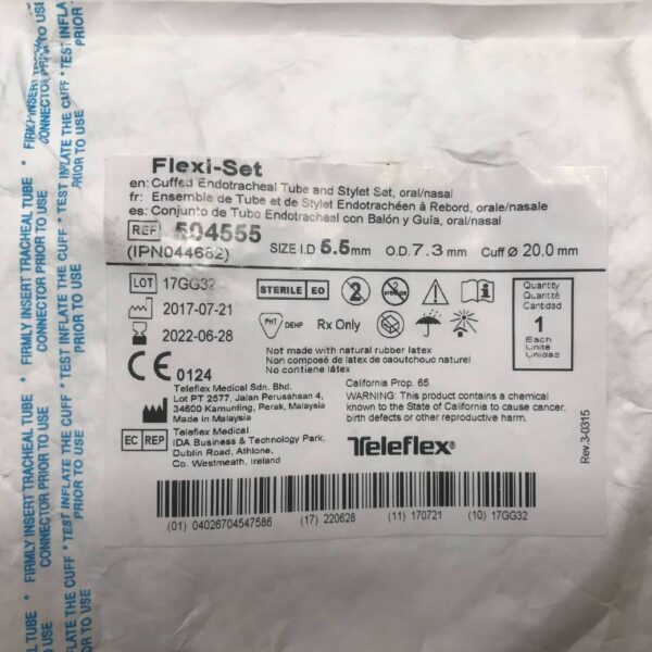 TELEFLEX 504555 Rusch Flexi-Set Cuffed Endotracheal Tube And Stylet Set ...