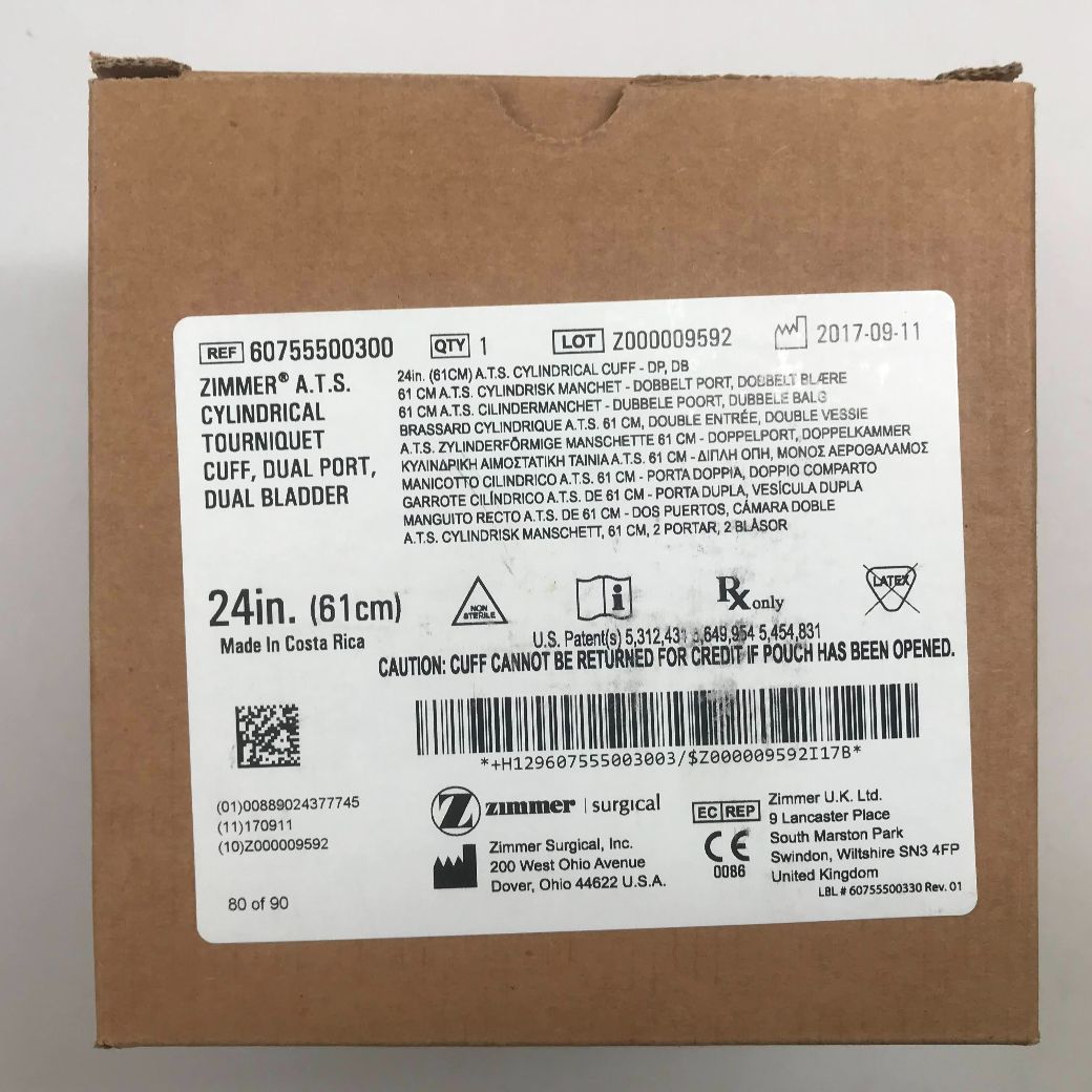 ZIMMER 60755500300 A.T.S. Cylindrical Tourniquet Cuff, Dual Port, Dual ...