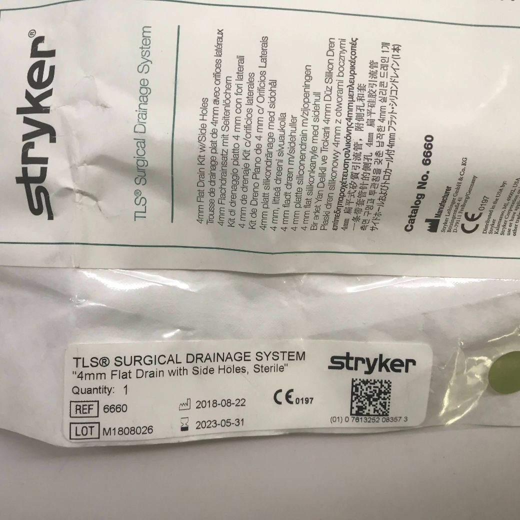 STRYKER 6660 TLS Surgical Drainage System, 4mm Flat Drain With Side ...