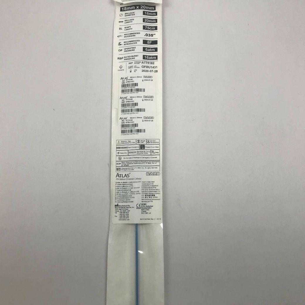 BARD AT75182 ATLAS PTA Balloon Dilatation Catheter, 18mm x 20m, 75cm ...