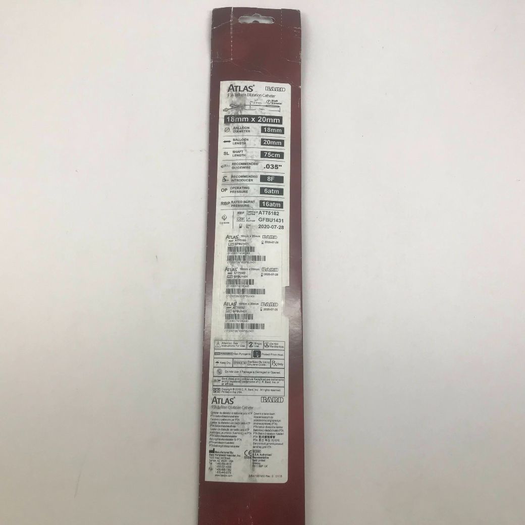 BARD AT75182 ATLAS PTA Balloon Dilatation Catheter, 18mm x 20m, 75cm ...