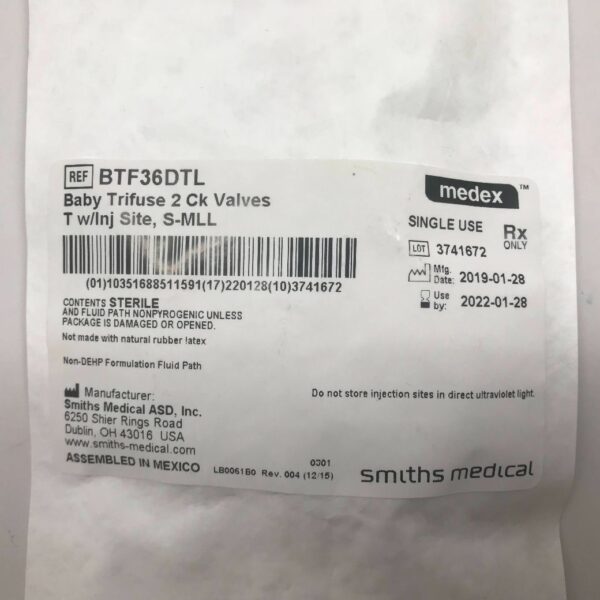 SMITHS MEDICAL BTF36DTL Baby Trifuse 2 Ck Valves T W/Inj Site, S-MLL (X ...