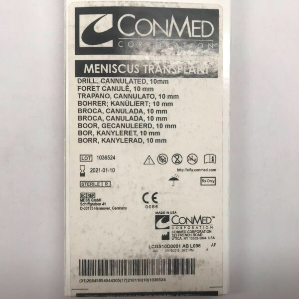 CONMED C-GS10D Meniscus Transplant, Drill, Cannulated, 10mm (X) - GB ...