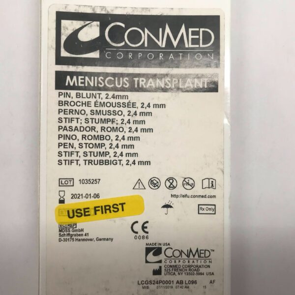 CONMED C-GS24P Meniscus Transplant, Pin, Blunt, 2.4mm (X) - GB TECH USA