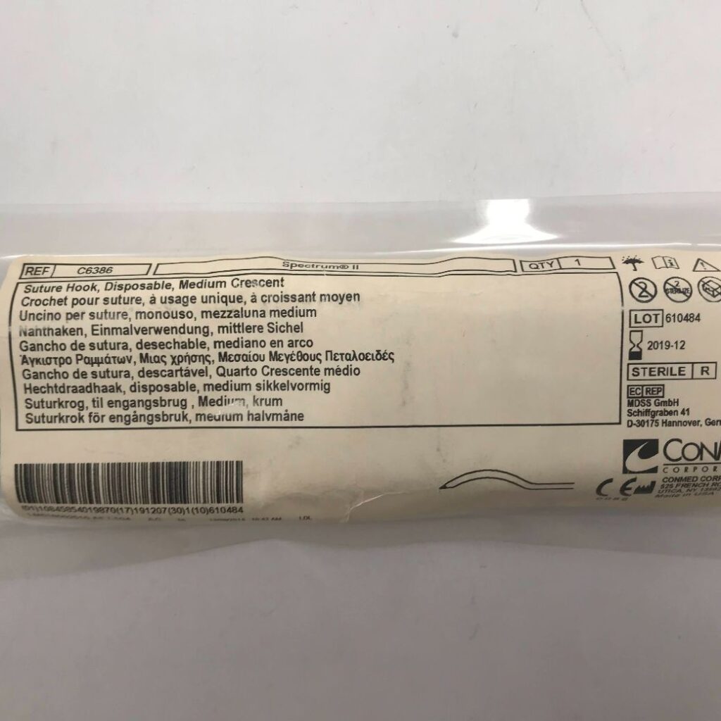 CONMED C6386 Spectrum II Suture Hook, Disposable, Medium Crescent (X ...