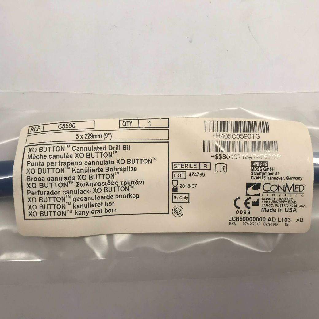 CONMED C8590 XO Button Cannulated Drill Bit, 5 x 229mm (X) – GB TECH USA