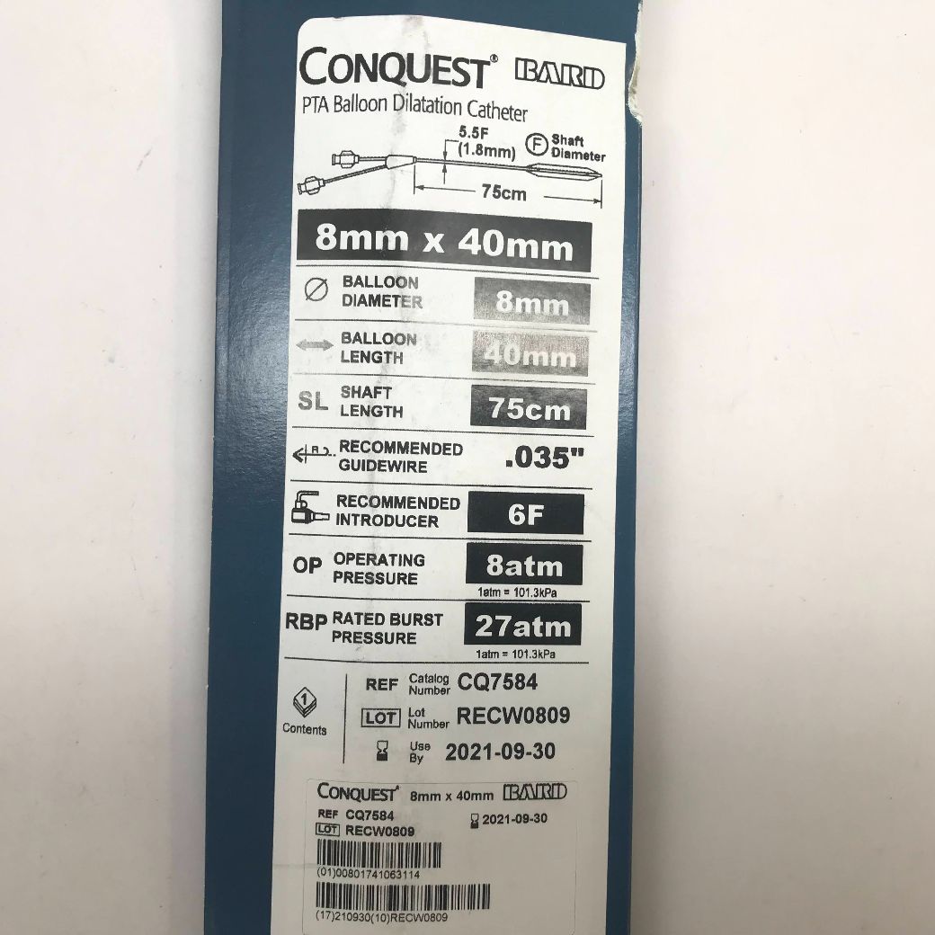 BARD CQ7584 Conquest PTA Balloon Dilatation Catheter, 8mm x 40mm, 5.5F ...