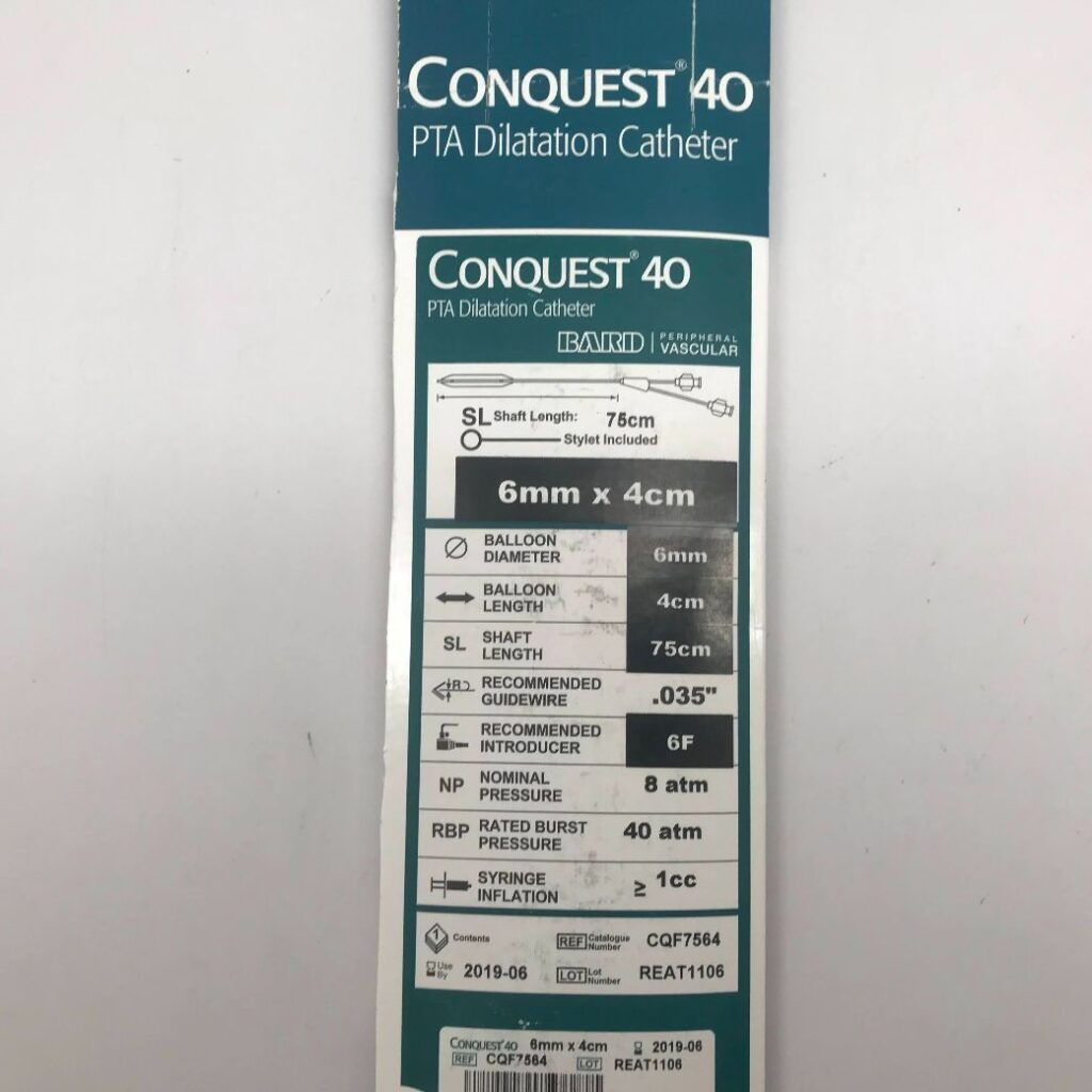 BARD CQF7564 CONQUEST 40 PTA Dilatation Catheter 5.8F x 6mm x 40mm (X ...
