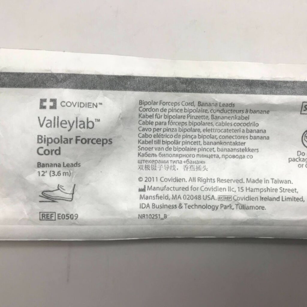 COVIDIEN E0509 Valleylab Bipolar Forceps Cord, Banana Leads, 12' (X ...
