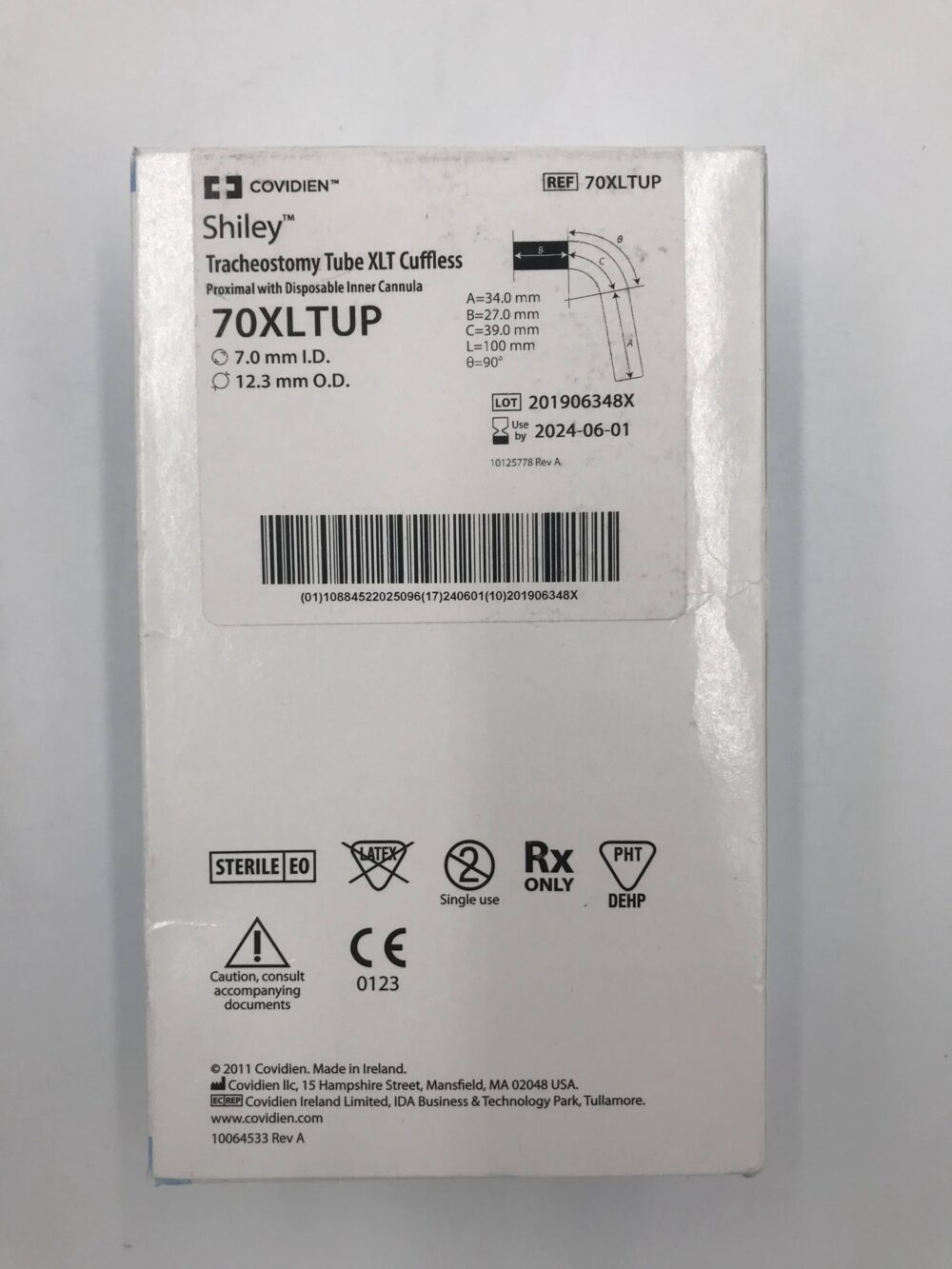 COVIDIEN 70XLTUP Shiley Tracheostomy Tube XLT Cuffless Proximal w/ Disp ...