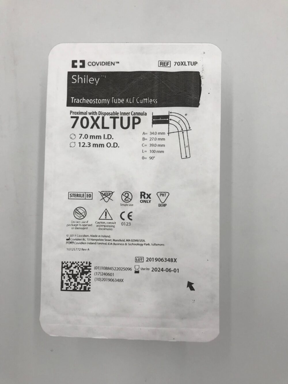 COVIDIEN 70XLTUP Shiley Tracheostomy Tube XLT Cuffless Proximal w/ Disp ...