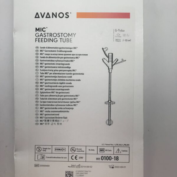 AVANOS 0100-18 MIC Gastrostomy Feeding Tube, 18Fr, 7-10mL (X) - GB TECH USA