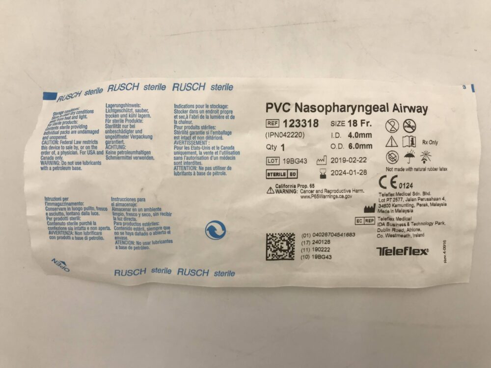 TELEFLEX 123318 Rusch PVC Nasopharyngeal Airway, 18Fr, 4.0mm I.D., 6 ...