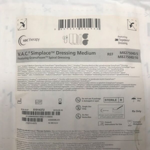 KCI M8275040/5 V.A.C. Simplace Dressing Medium, GranuFoam Spiral ...