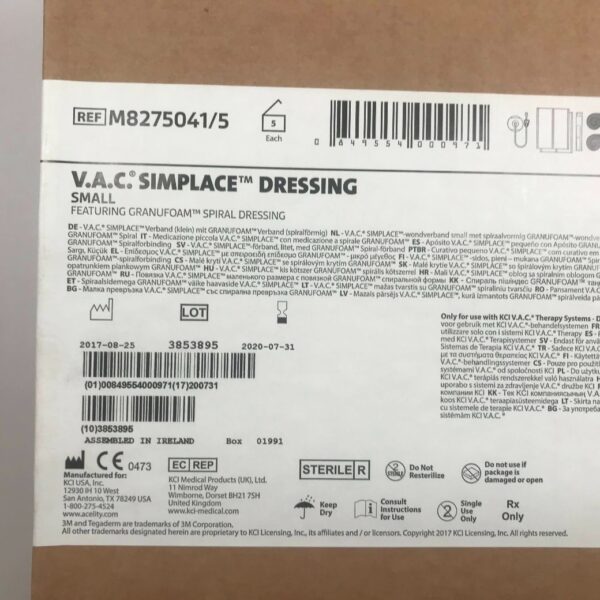KCI M8275041/5 V.A.C. Simplace Dressing, Small, Granufoam Spiral ...
