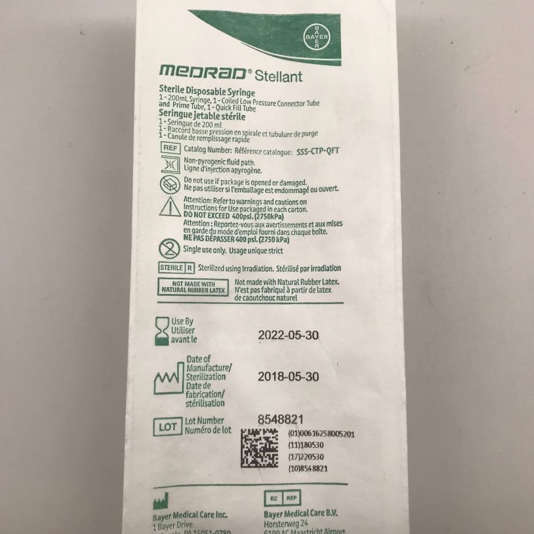 BAYER SSS-CTP-QFT MEDRAD Stellant Sterile Disposable Syringe 200mL (X ...