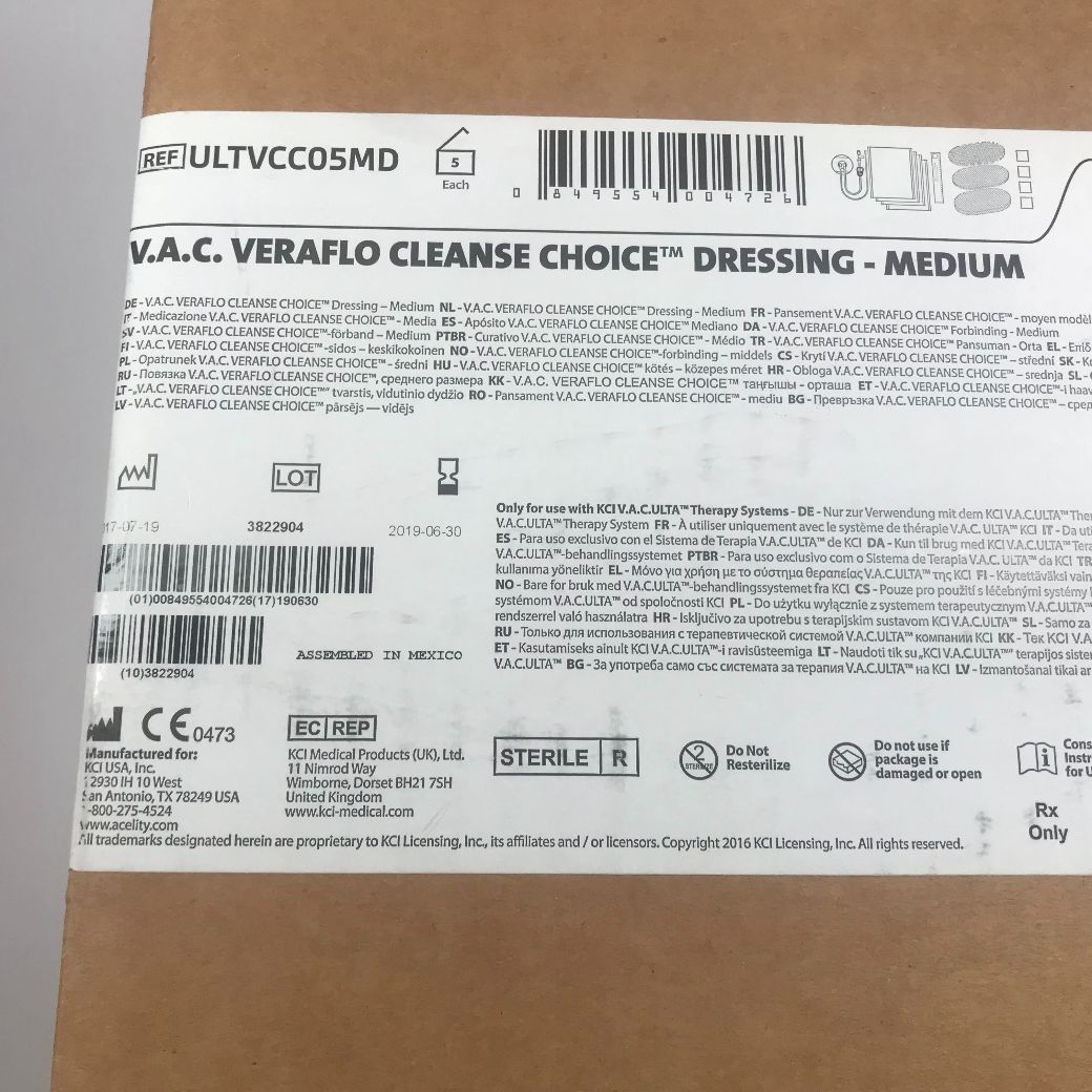 KCI ULTVCC05MD V.A.C. Veraflo Cleanse Choice Dressing - Medium (5/Box ...