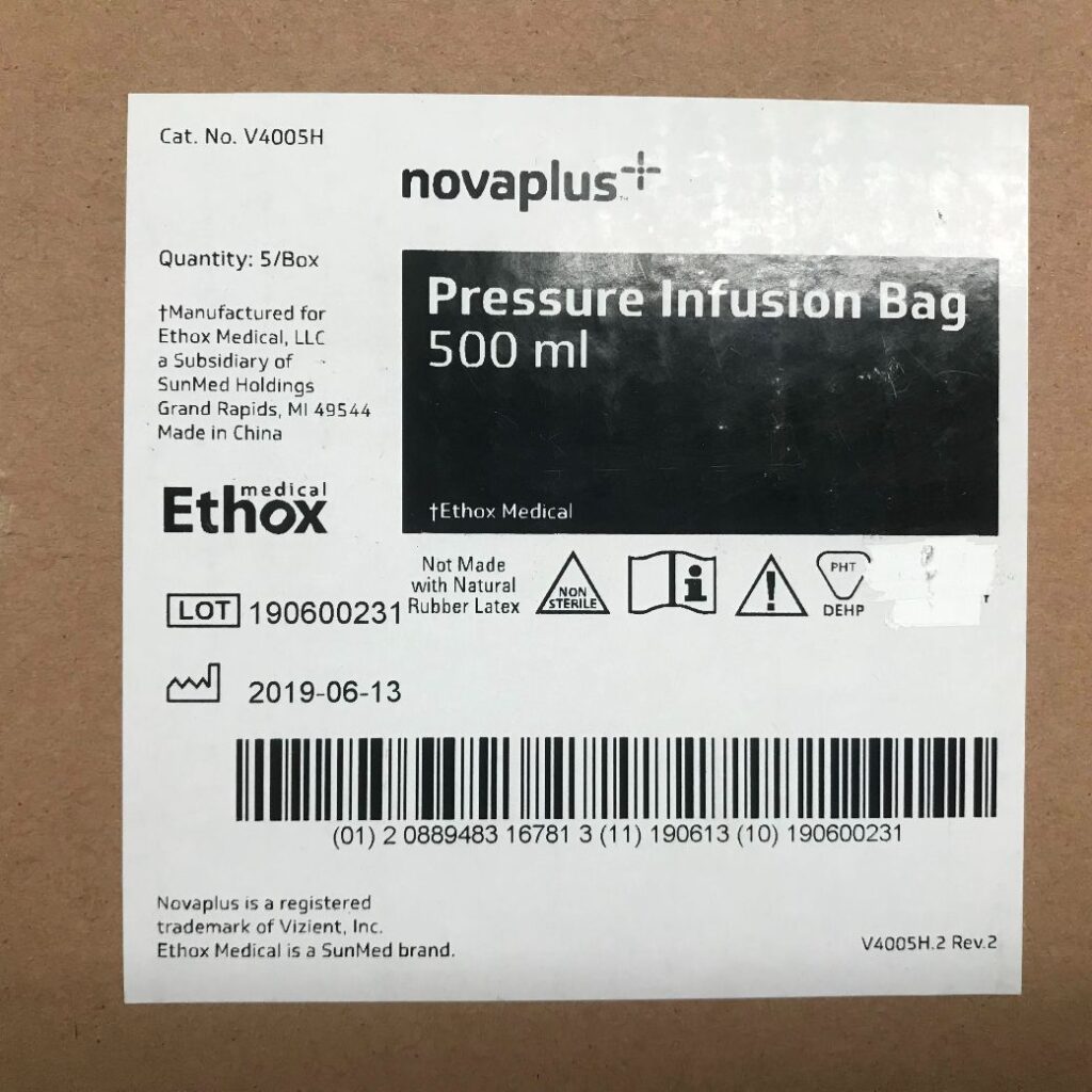 NOVAPLUS V4005H Pressure Infusion Bag, 500mL (Box Of 5) - GB TECH USA