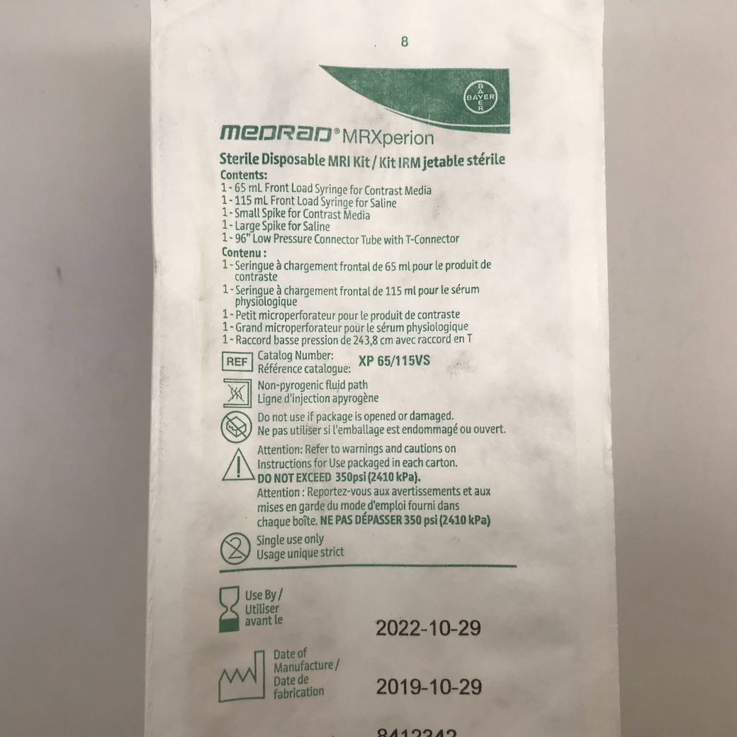 BAYER MEDICAL XP 65/115VS Medrad MRXperion Sterile Disposable MRI Kit ...