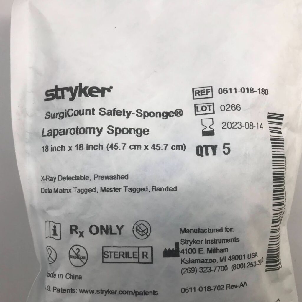 STRYKER 0611-018-180 SurgiCount Safety-Sponge Laparotomy Sponge, 18in x ...