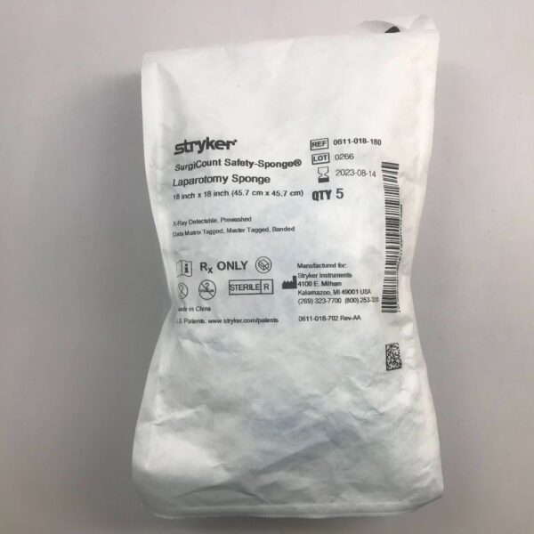 STRYKER 0611-018-180 SurgiCount Safety-Sponge Laparotomy Sponge, 18in x ...