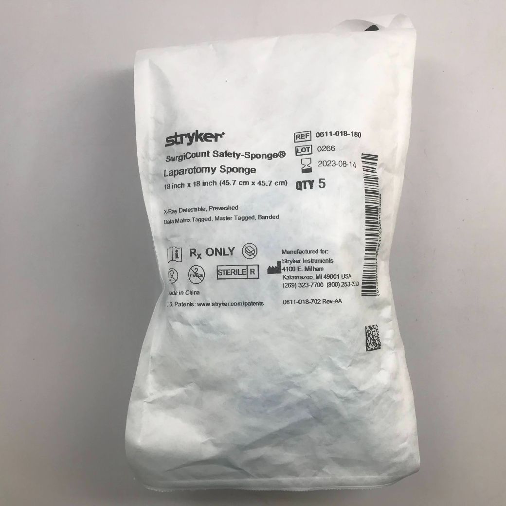STRYKER 0611-018-180 SurgiCount Safety-Sponge Laparotomy Sponge, 18in x ...