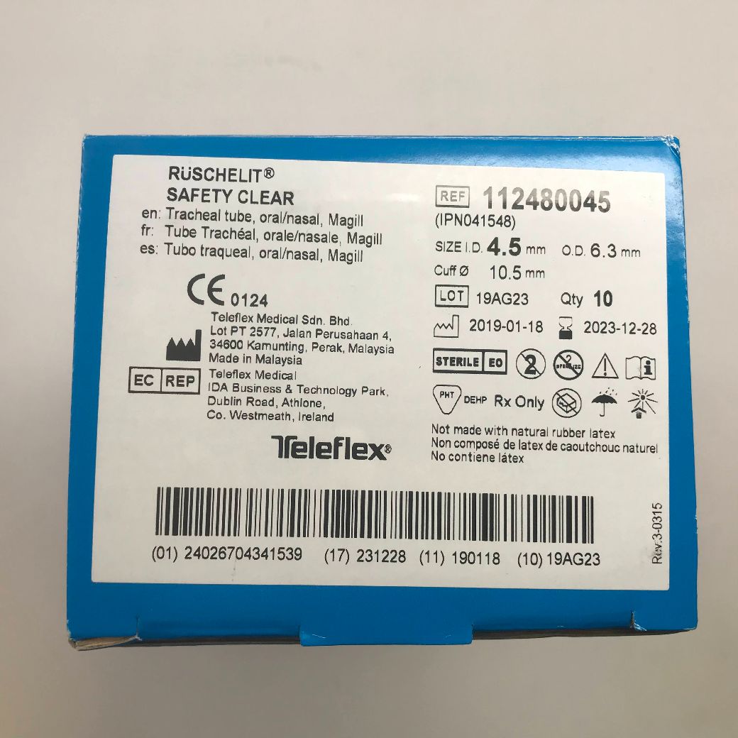 TELEFLEX 112480045 Rusch Lit Safety Clear, Tracheal Tube Oral/Nasal ...