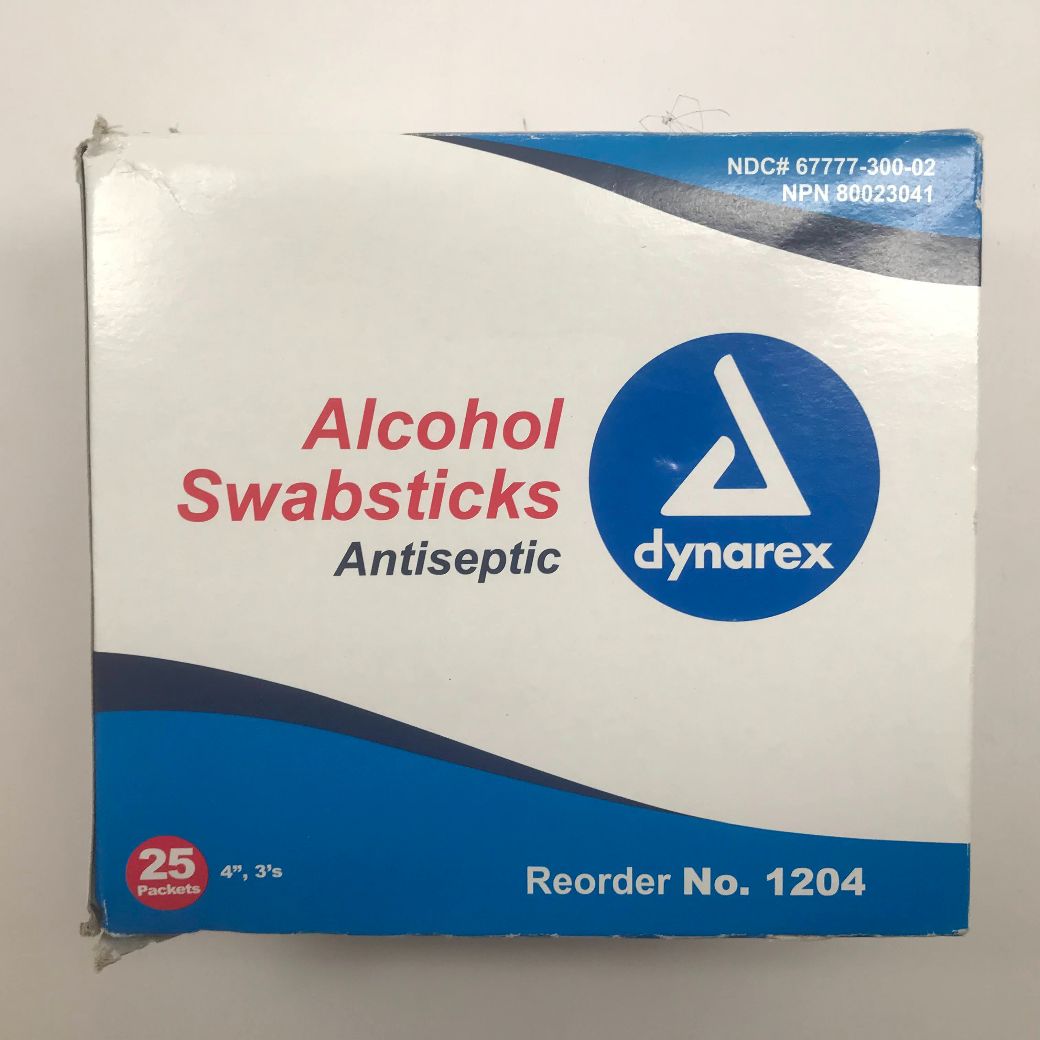DYNAREX 1204 Alcohol Swabsticks Antiseptic, 4", 3,s (Box Of 25) - GB ...