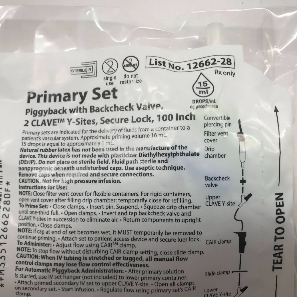 ICU MEDICAL 12662-28 Primary Set Piggyback With Backcheck Valve, 2 ...