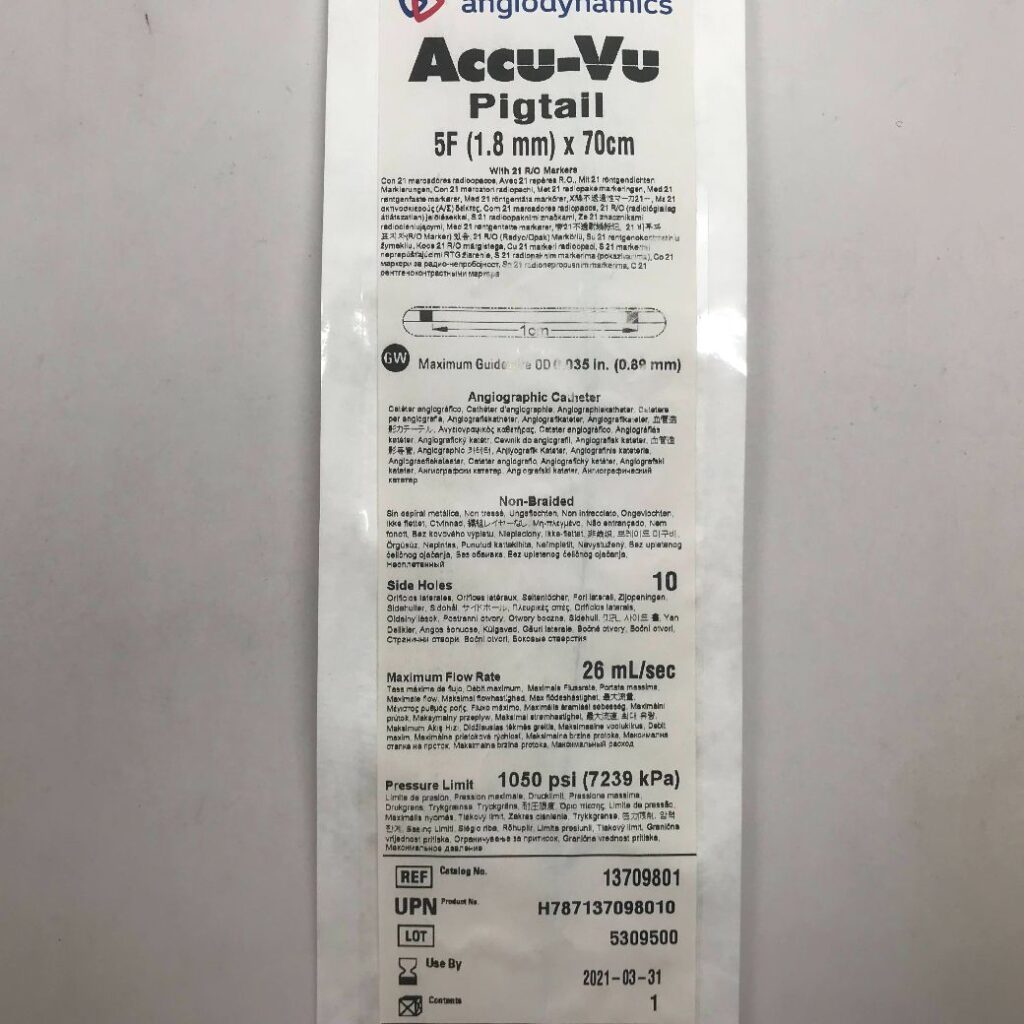 ANGIODYNAMICS 13709801 Accu-Vu Pigtail Angiographic Catheter, Non ...
