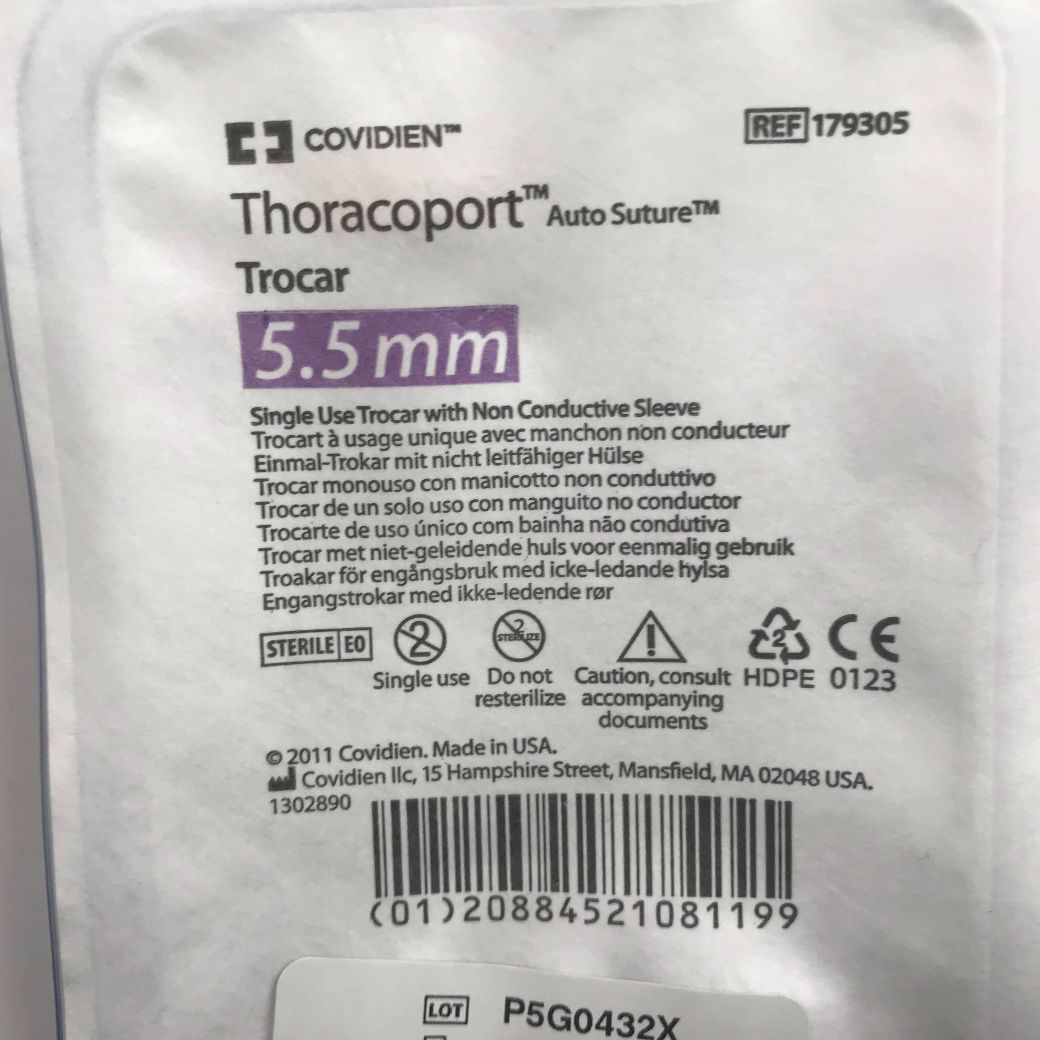 COVIDIEN 179305 Thorocoport Auto Suture Trocar With Non Conductive ...