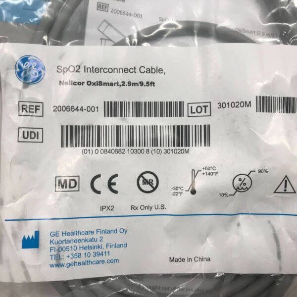 GE HEALTHCARE SPO2 Interconnect Cable, Nellcor OxiSmart, 2.9m/9.5Ft ...