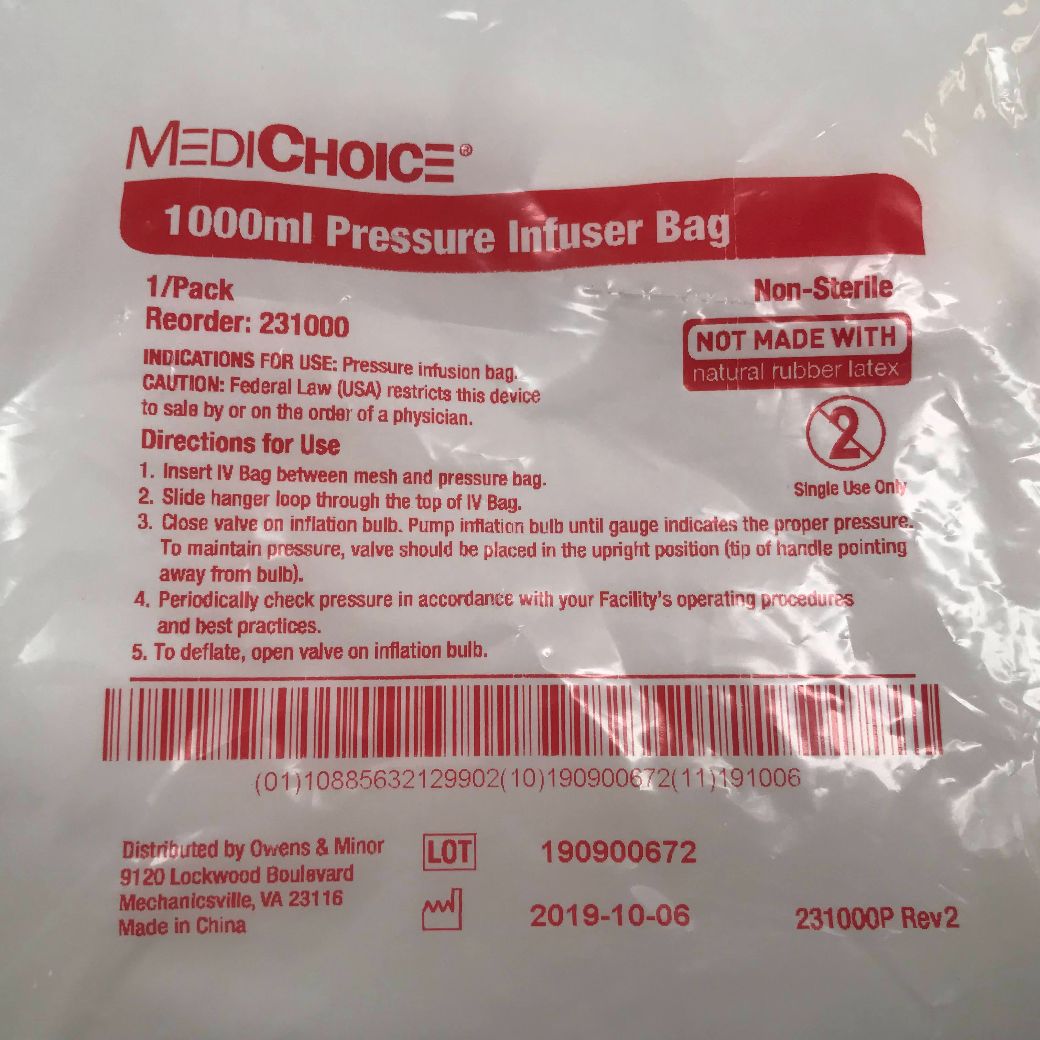 MEDICHOICE 231000 1000mL Pressure Infuser Bag - GB TECH USA