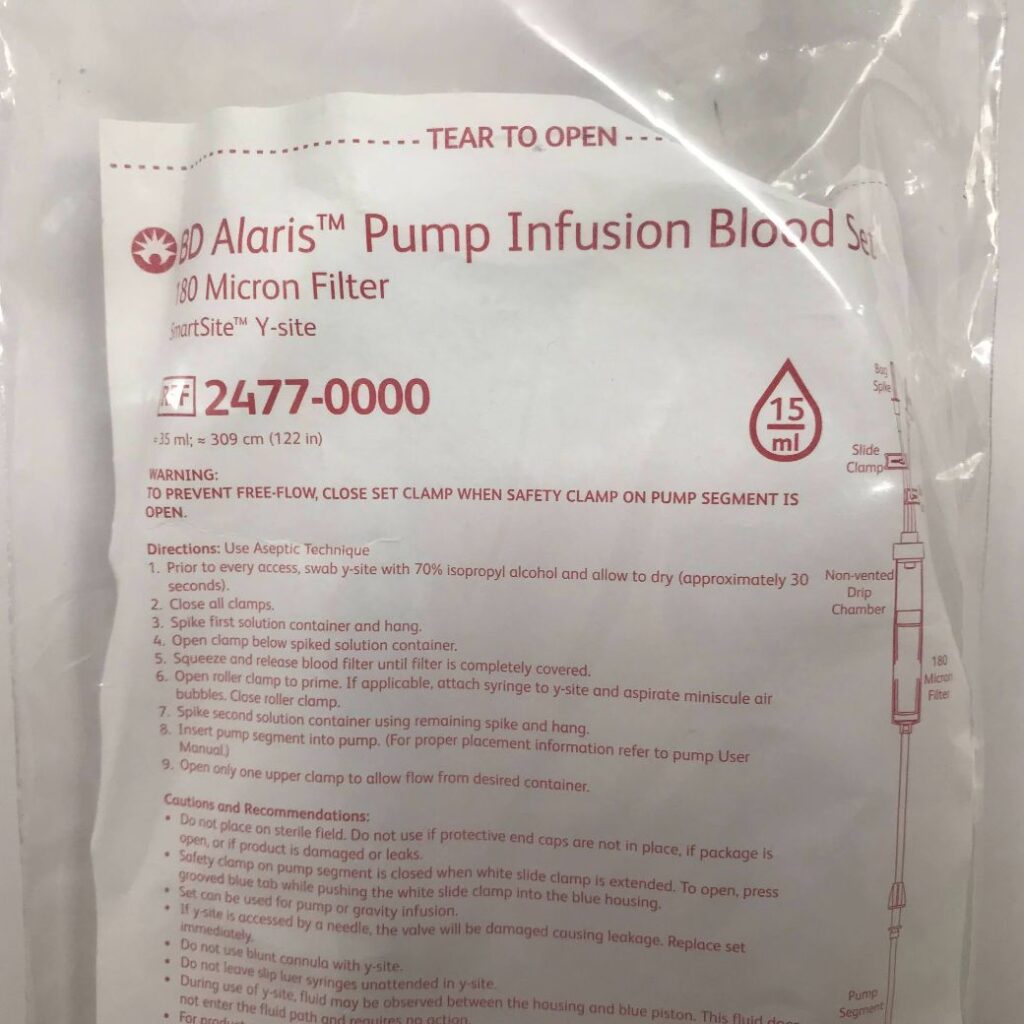 BD 2477-0000 Alaris Pump Infusion Blood Set, 180 Micron Filter ...