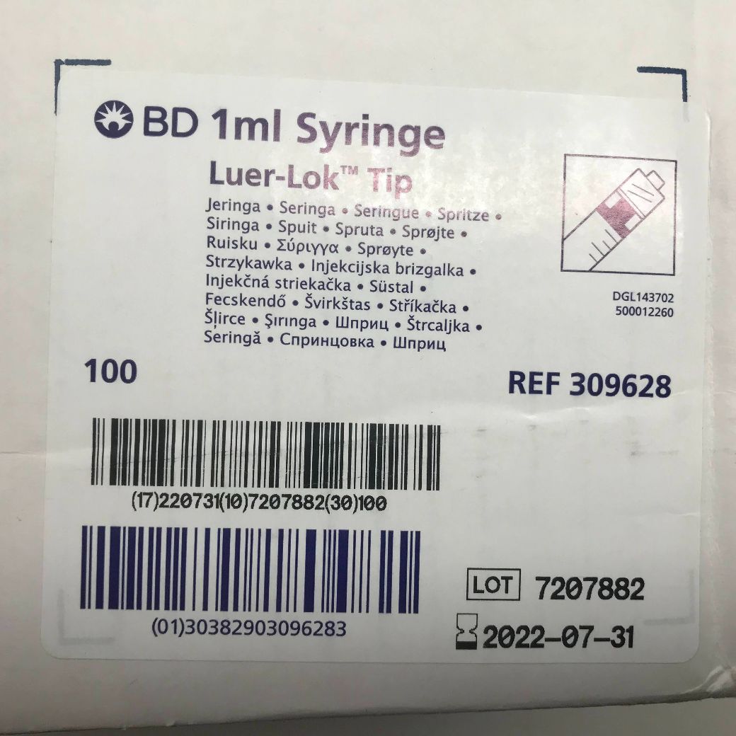 BD 309628 1mL Syringe Luer-Lok Tip (100/Box) (X) - GB TECH USA