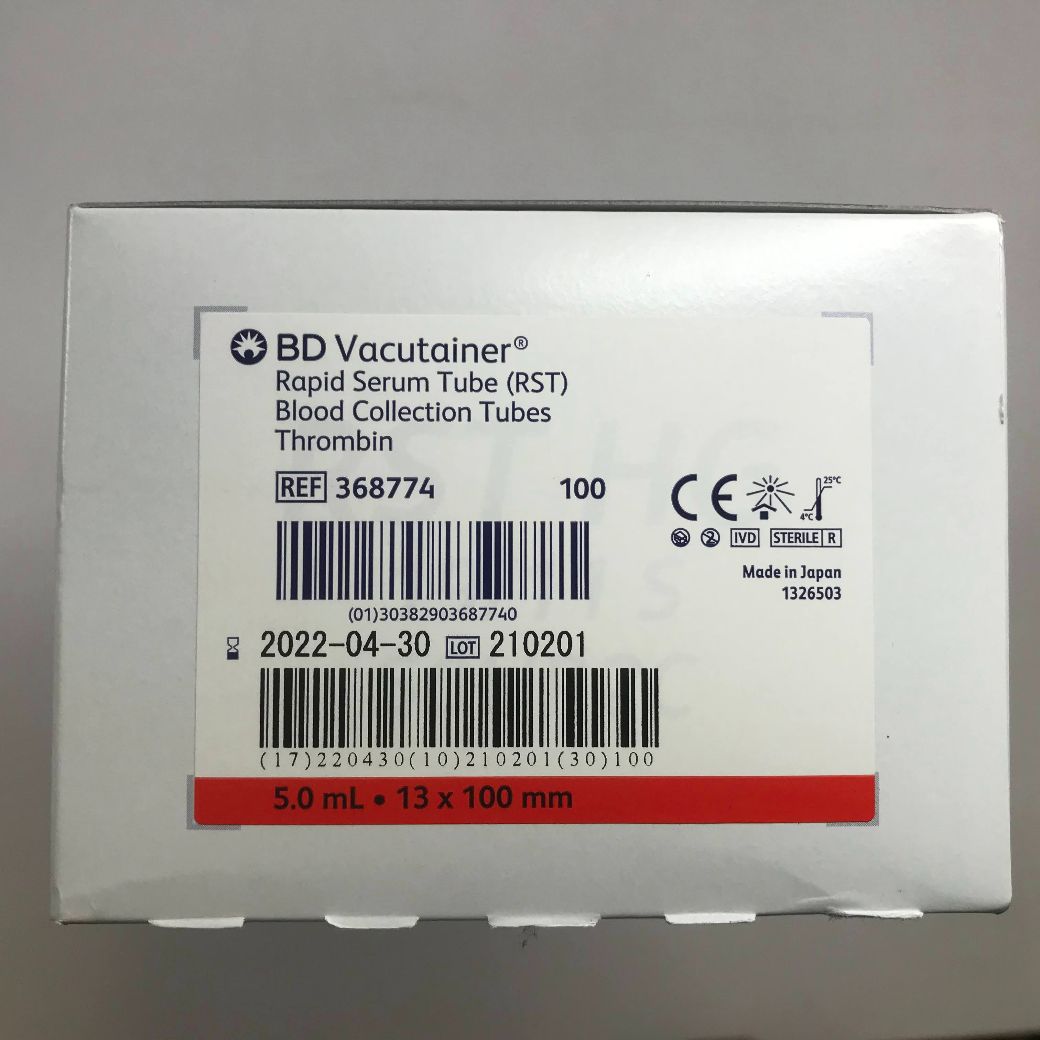 BD 368774 Rapid Serum Tube (RST) Blood Collection Tubes Thrombin (Box ...