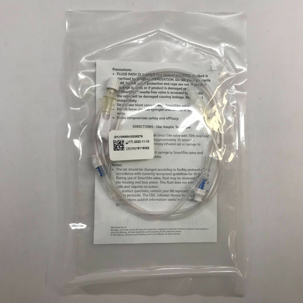 BD 37262E SmartSite Extension Set, 2 Needle-Free Valves, 6mL, 105cm ...
