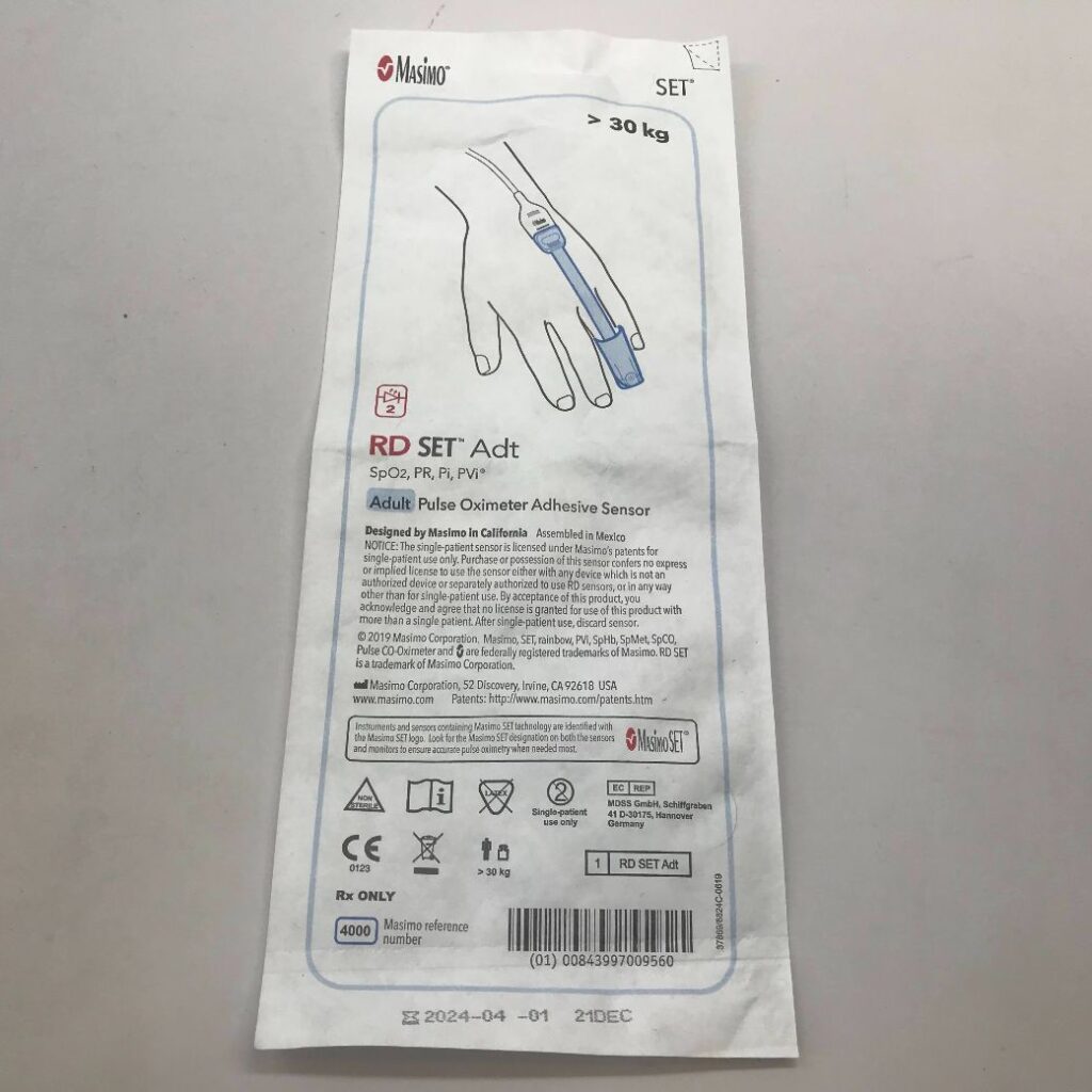 MASIMO 4000 RD Set Adt SPO2, PR, PI, PVi Adult Pulse Oximeter Adhesive ...