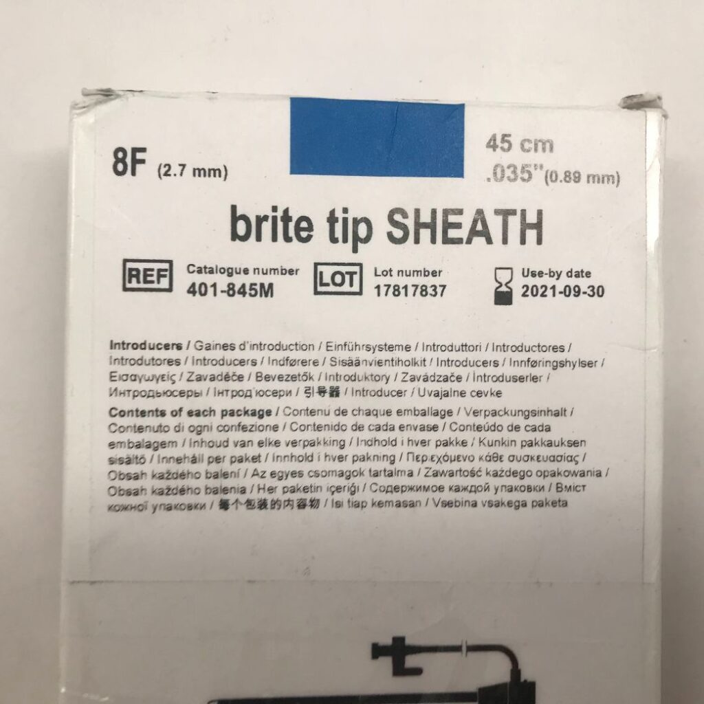 CORDIS 401-845M Brite Tip Sheath Introducer, 45cm, .035", 8F (2/Box) (X ...