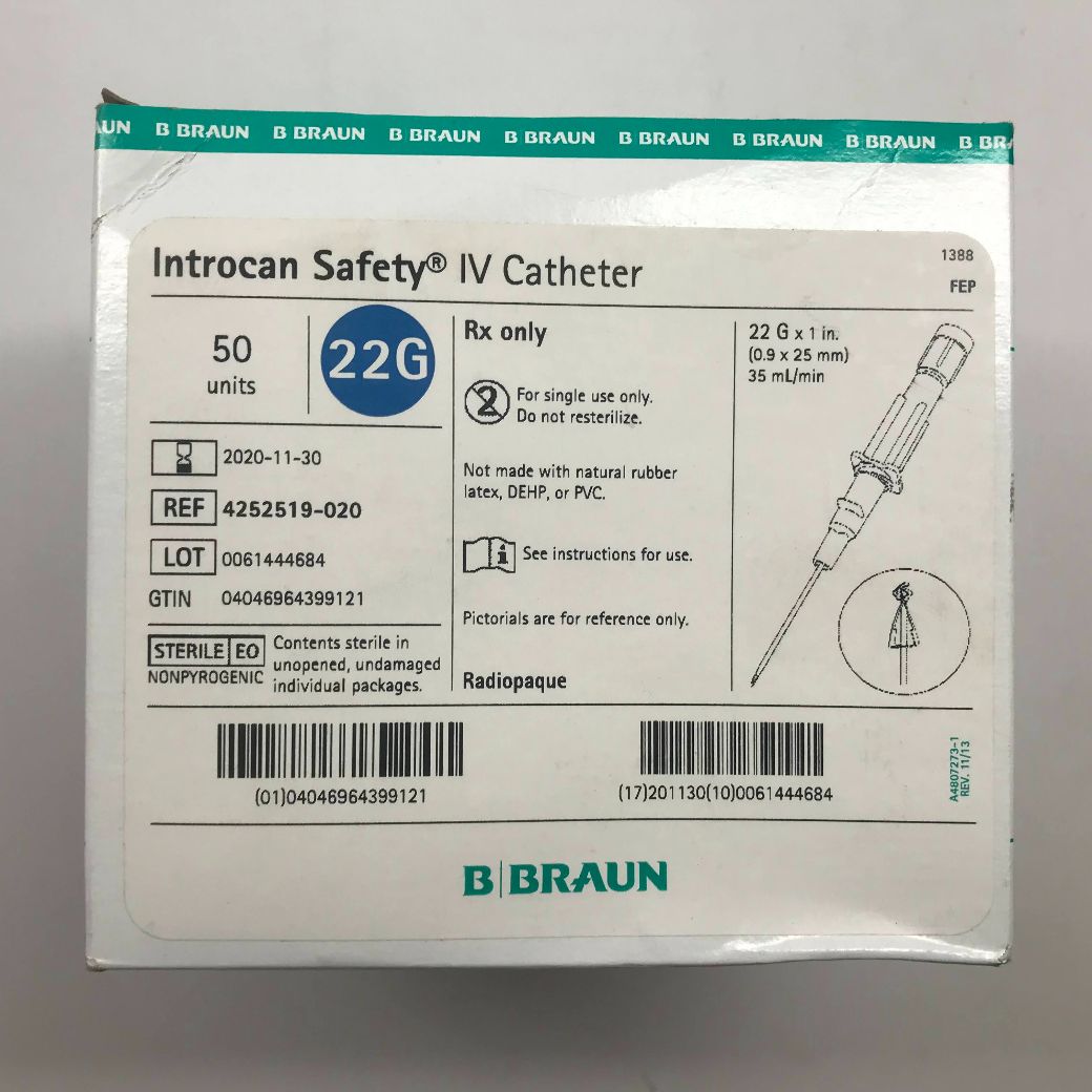 BRAUN 4252519-020 Introcan Safety IV Catheter, 22G (50/Box) (X) - GB ...
