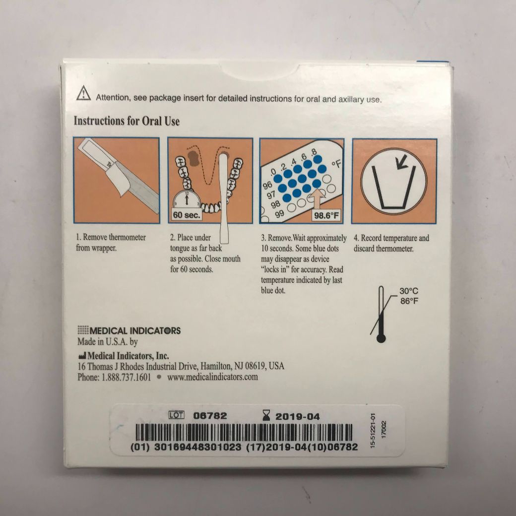 MEDICAL INDICATORS 5122 Tempa DOT Single-Use Clinical Thermometer For ...