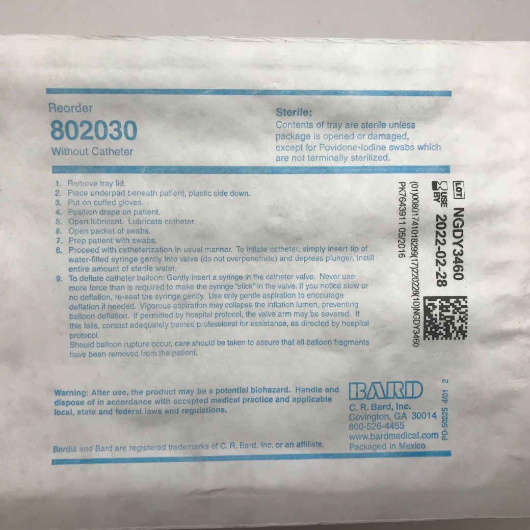 BARD 802030 Foley Catheter Insertion Tray For 30cc Balloon (X) - GB ...