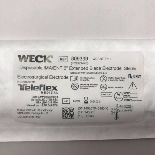 TELEFLEX 809339 Weck Disposable IMA/ENT 6" Extended Blade Electrode ...