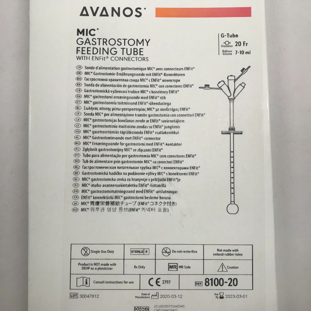 AVANOS 8100-20 MIC Gastrostomy Feeding Tube With Enfit Connectors, 20Fr ...